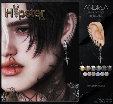 Second Life Marketplace - [Hipster Style] ANDREA MALE Earrings for Lel Evox
